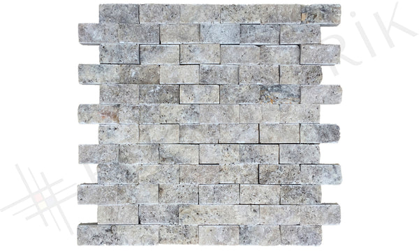 BRICK SILVER STACKED STONE - 1''x2'' on mesh - Fabrikstone